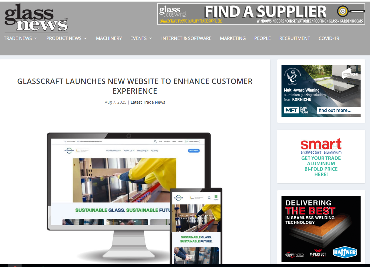 Glass News Covers Glasscraft Website Launch - Glasscraft Glass